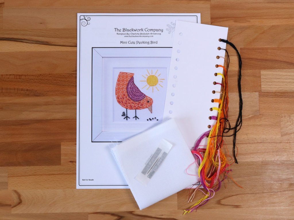 Mini Cute Pecking Bird Blackwork Kit or Pattern